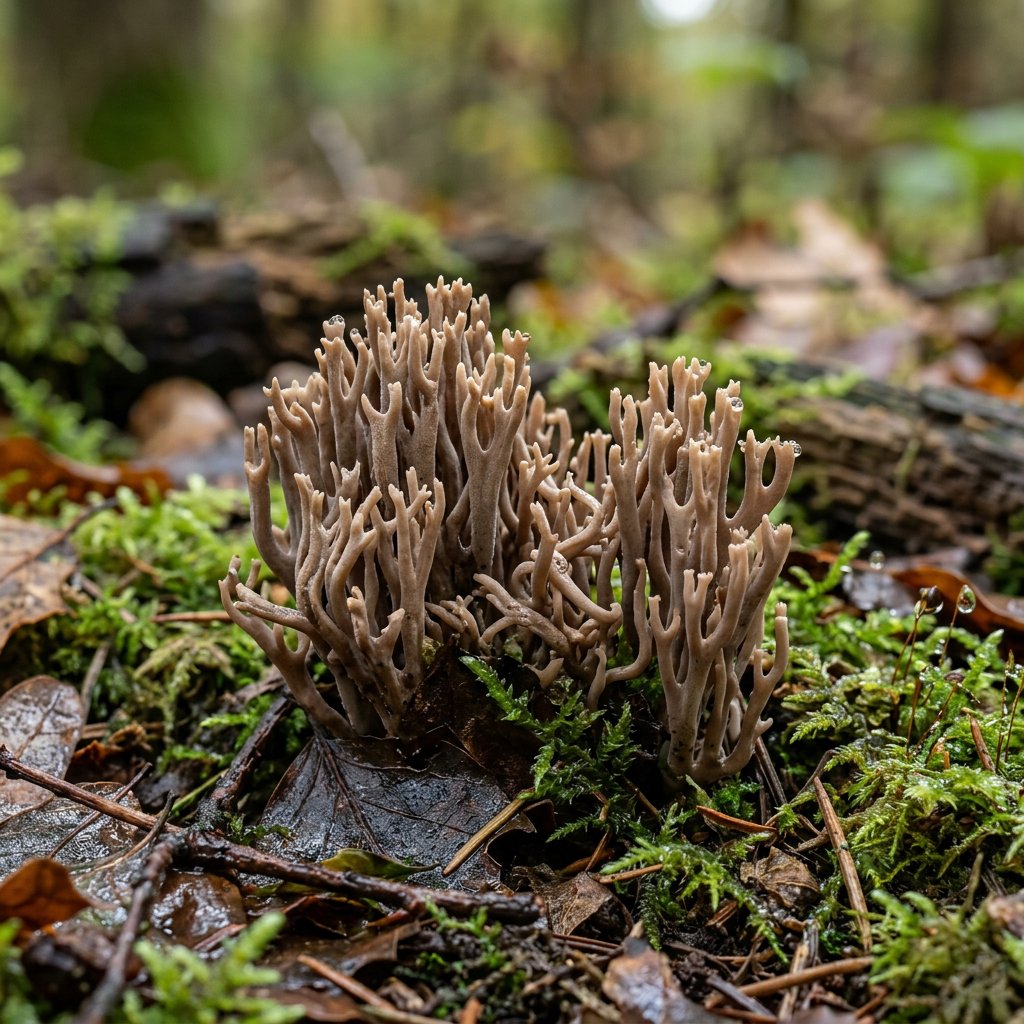 Beige Coral Fungus (Clavulinopsis Umbrinella) Mushroom Identification ...