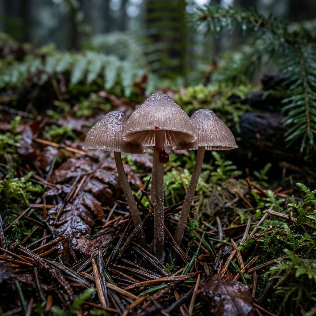 Bleeding Bonnet (Mycena Sanguinolenta) Mushroom Identification, Habitat ...